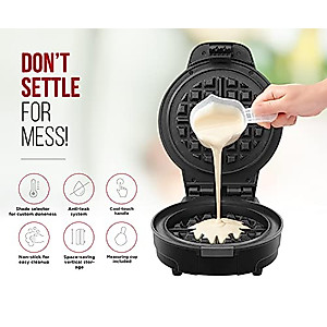 Chefman Anti-Overflow Belgian Waffle Maker w/Shade Selector, Temperature Control, Mess Free Moat, Round Iron w/Nonstick Plates & Cool Touch Handle, Measuring Cup Included, Black