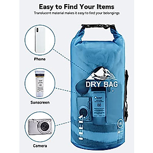 HEETA Waterproof Dry Bag for Women Men, Roll Top Lightweight Dry Storage Bag Backpack with Phone Case for Travel, Swimming, Boating, Kayaking, Camping and Beach, Transparent Blue 5L