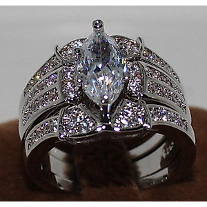 BeBold 5Ct Marquise Cut Simulated Diamond CZ Trio Wedding Set Engagement Ring for Women White Gold Plated