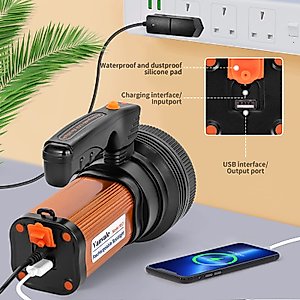 Vanvale Rechargeable Searchlight Handheld LED Tactical Flashlight with Handle Spotlight 6000 Lumens High-Power Super Bright Torch with USB Output Torch (Gold)