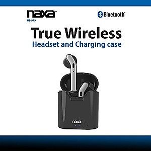 Naxa Electronics True Wireless Earphones with Charging Battery Case, Black