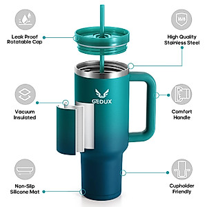 Gedux 40oz Tumbler With Handle, 2-IN-1 Leak Proof Lid (Straw/Flip), Insulated Water Bottle, Stainless Steel Tumbler with Non-Slip Silicone, Wide Mouth Travel Mug Cupholder Friendly Dishwasher Safe