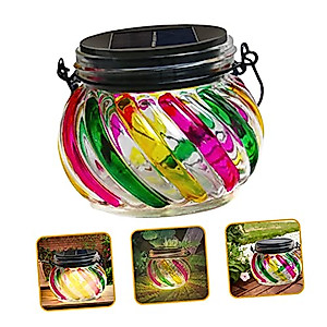 OSALADI Lamp Night Garden Party Lantern Lights Jar Light Lanterns Landscape Glass Yard LED Decor Table Porch Mosaic Solar Patio Colourful Hanging Fairy Outdoor Mason for Decorations Lawn