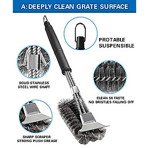 18-Inch Grill Brush Set (1 x Bristle Free Brush, 1 x Scraper Brush ), BBQ Brush for Grill Cleaning, Outdoor Grill Cleaning Tools, Stainless Steel, 2 PCS