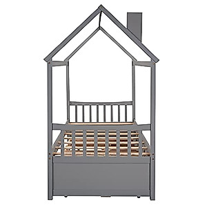 TARTOP Twin Size House Bed with Trundle and 3 Storage Drawers, Twin Captain's Beds Wooden Storage Daybed Frame for Kids Teens Boys Girls,Gray