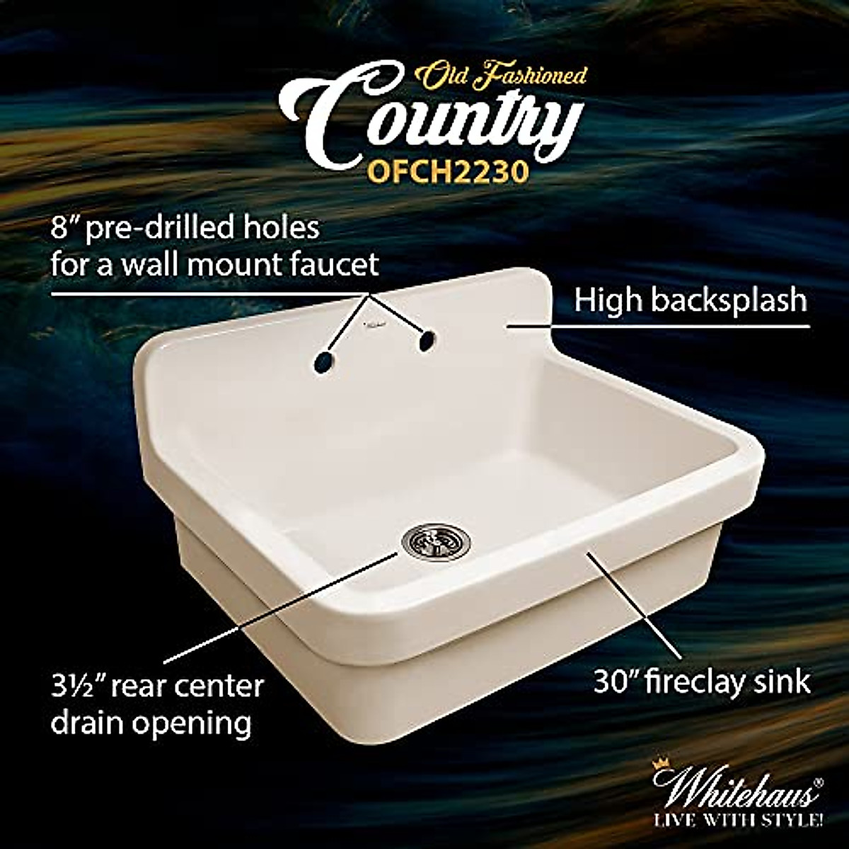 Whitehaus OFCH2230-WHITE Old Fashioned Country Kitchen/Utility Sink, White