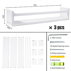 AZSKY White Floating Bookshelf 24 Inches of 3 Nursery Bookshelves Wall Mounted Floating Shelf for Kids Room Cosmetic Storage Shelves Bathroom Storage Shelves Display Shelf Toy Storage Shelves