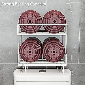 FLOLXNB Over The Toilet Storage Shelf, 2-Tier Bathroom Storage Organizer Upgrade Punch-Free Toliet Storage Shelf, Home Storage Rack with Hooks Shelf,White