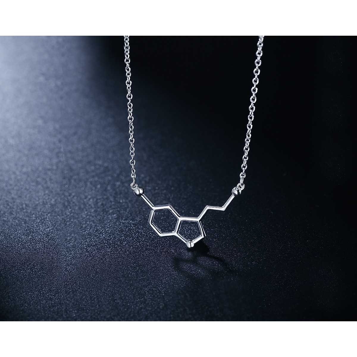 Happiness Serotonin Molecule Necklace For Women, Happy Serotonin Necklace, Science Jewelry For Women, Ideal Necklaces For Teacher, Professor, Chemistry Grad, And Science Lovers (Silver Tone)