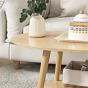 Maupvit Coffee Table-Oval Wood Table with Open Shelving for Storage and Display 2 Tier Sofa Table, Small Modern Furniture Living Room&Home Office-Nature Wood