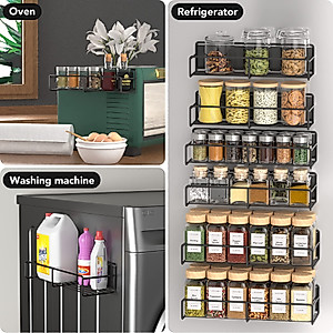 Magnetic Spice Rack Organizer 6 Pack, Magnetic Spice Rack for Refrigerator, Magnetic Shelf for Holding Spices, Jars, Seaoning and Bottle, Metal&Black