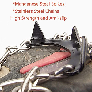 LINXGR 11-Spikes Kids Crampons Teens Ice Cleats for Shoes and Hiking Boots 11 Teeth Anti Slip Crampons Small for Camping Hiking Walking Shoes, Teens (Red, Large for Big Kids/Teenagers)