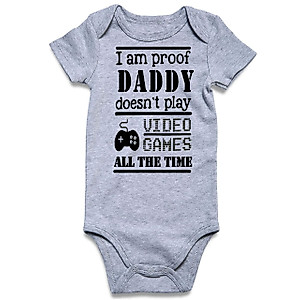 Loveternal I'm Proof Daddy Doesn't Play Video Games All the Time Baby Boys Girls Romper 0-3 Months Infant Clothing Short Sleeve Gray Gender Neutral CottonJumpsuit 0-3 Months Clothes