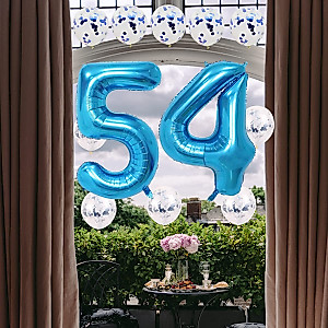 12pcs Blue Balloon Set Number 54 Balloon Kit Giant 54 Digital Foil Balloon Confetti Latex Helium Balloon Party Favors for 54th Birthday Wedding Anniversary Engagement Photo Props,54th Birthday Party