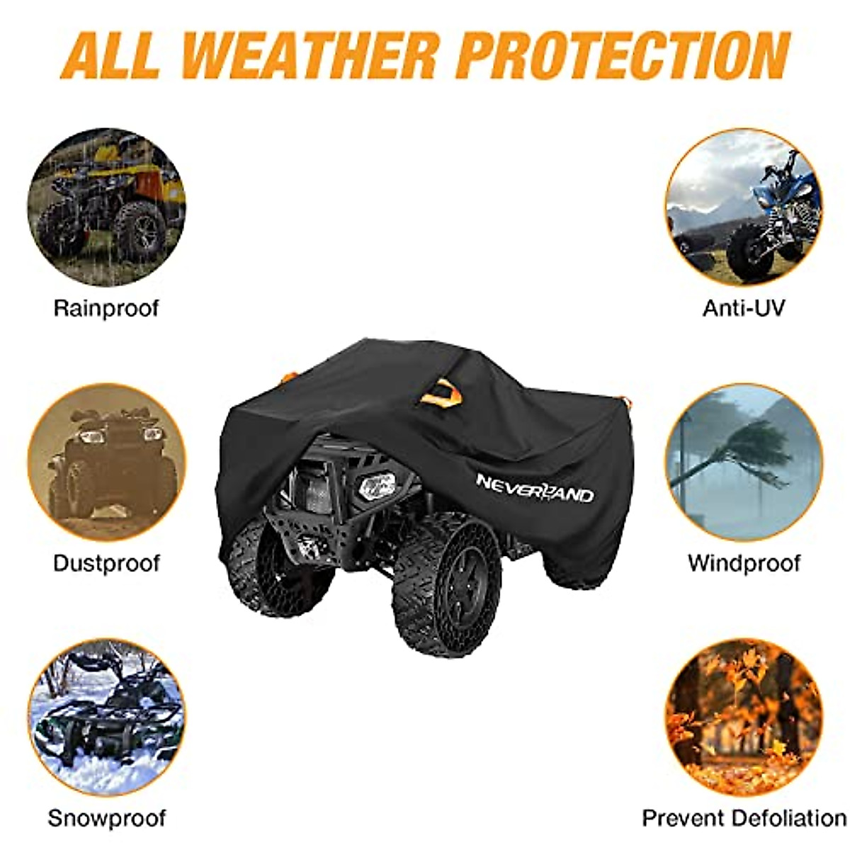 NEVERLAND ATV Cover Waterproof Heavy Duty 4 Wheeler Cover Quad Cover All Season Weather Proof Outdoor UV Protection for Polaris Kawasaki Yamaha Suzuki Honda (Black Large)