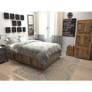 Unique Loom Outdoor Botanical Collection Area Rug - Medallion (5' 3" x 8' Rectangle, Aqua/ Beige)