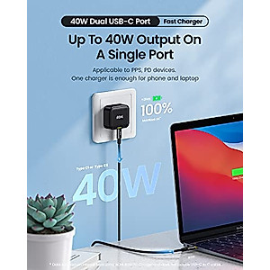USB C Charger, AOHI 40W Fast Charger Adapter 2-Port Type-C PD Wall Charger Foldable Power Adapter for iPhone 14/Plus/Pro/Pro Max 13/Mini/Pro/Pro Max /12, Galaxy, Pixel 5/4/3, iPad Pro/Air, Black