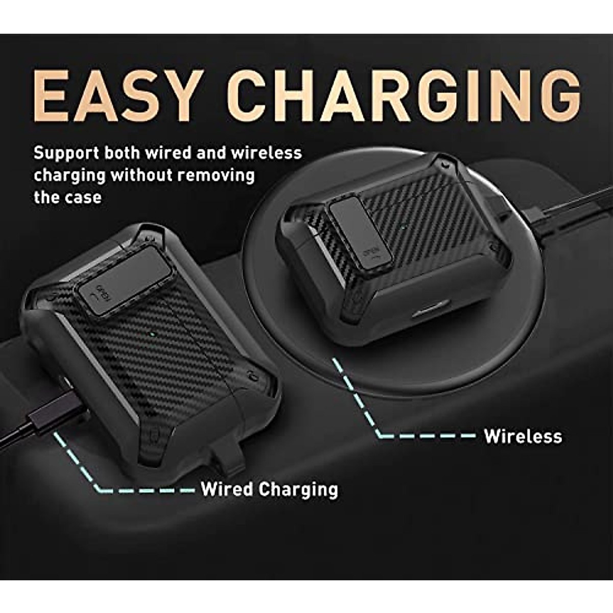 Olytop for Airpods Pro 2 Gen/Pro Case Lock with Cleaner kit&Replacement Ear Tips(S/M/L), Rugged AirPod Pro 2nd/1st Generation Protective Cover for iPod Pro 2019/2022 with Keychain, Black