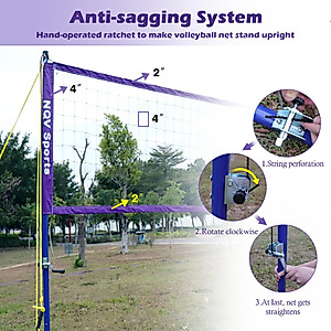NQV Professional Portable Outdoor Purple Volleyball Net Set with Adjustable 3 Levels Height Steel Poles, Anti-sag System,Volleyball,Pump,Boundary Line and Carrying Bag for Backyard