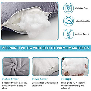 BATTOP Pregnancy Pillows Full Body Maternity Pillow for Sleeping with Cooling Washable Cover,Support for Back, Hips, Legs, Belly for Pregnant Women (Velvet-Grey)