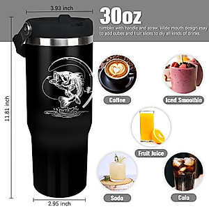 Fishing Gifts for Men 30 oz Fishing Tumbler with Handle and Straw American Flag Stainless Steel Insulated Cups Mug Father's Day, Christmas and Birthday Gifts for Dad Grandpa Men