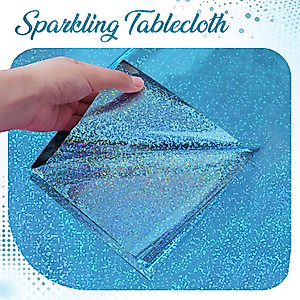 2pcs Blue Holographic Laser Tablecloths 40" x 108" Plastic Table Cloths for Parties Shimmer Shiny Party Decoration for Winter Ocean Princess Birthday Party Wedding Baby Shower Christmas Decor