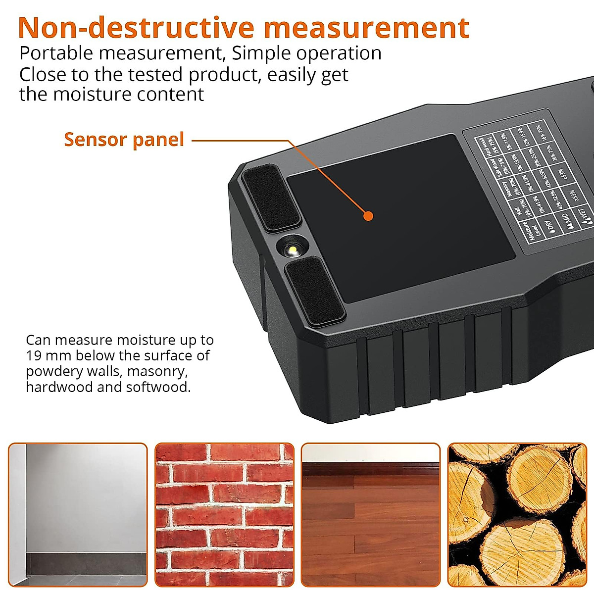 Proster Pinless Wood Moisture Meter, Non-Destructive Moisture Tester for Wood Wallboard Masonry;Detect up to 3/4 Inch Below Surface, Backlit Color LCD , Visual/Audible Alarm, with Storage Case