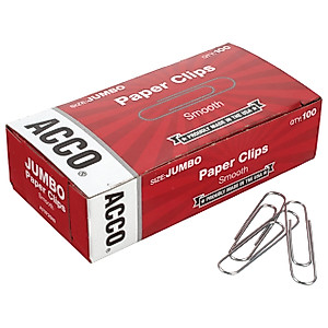 ACCO Paper Clips, Jumbo, Smooth, Economy, 10 Boxes, 100/Box (72580),Silver