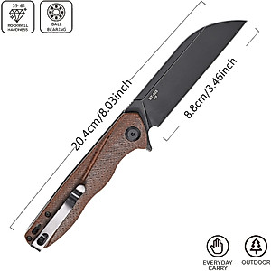 Sitivien ST103 Folding Knife, D2 Steel Blade,Micarta Handle EDC Tool Knife for Outdoor, Camping, Hunting, Survival(Brown)
