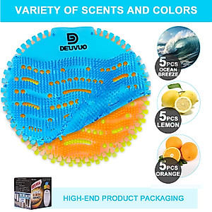 Deuvuo Urinal Screens Deodorizer (15 Pack) | Urinal Cakes Deodorizer 3D Wave Anti-Splash Odor Protection Urinal Mats for Toilets, Bathroom, Office Hotels | Long-lasting fragrance