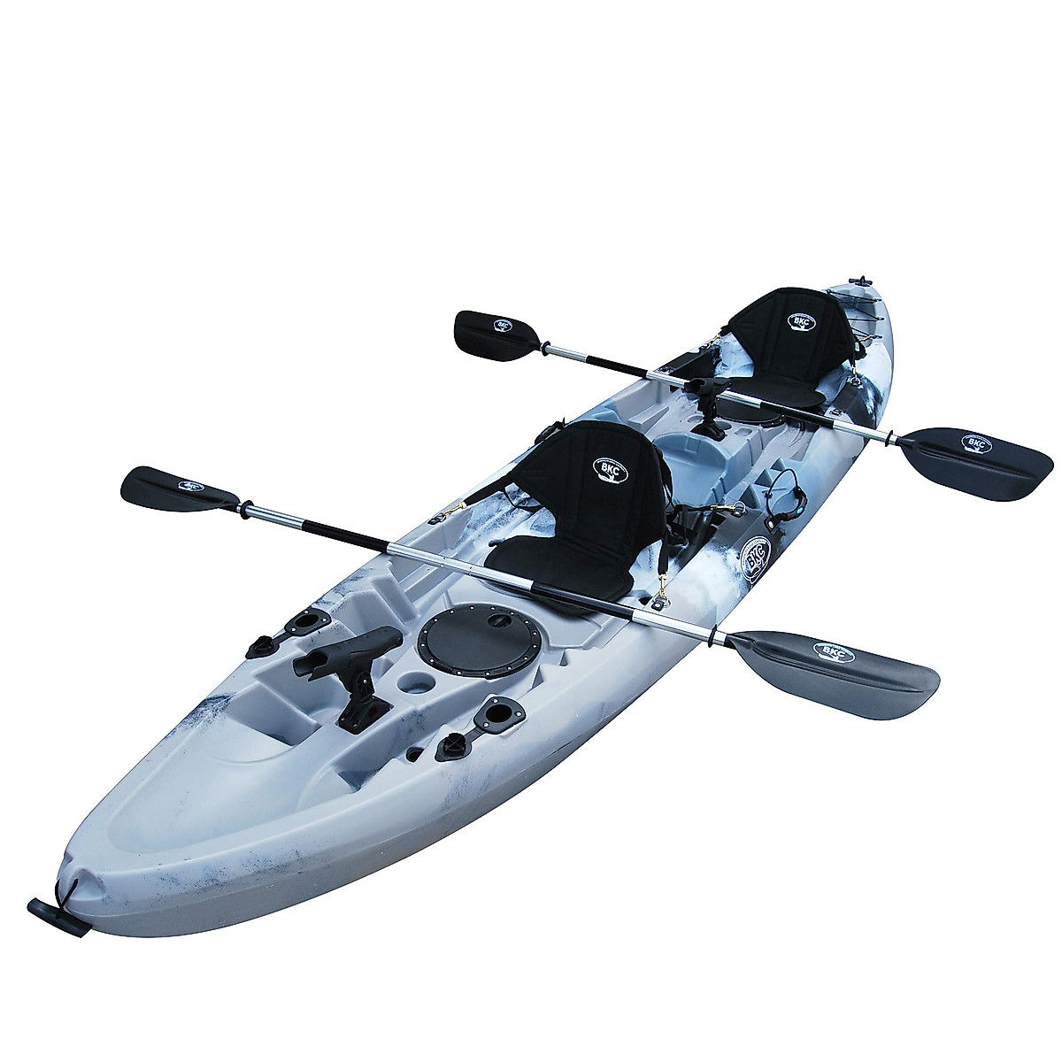 BKC TK219 12.5-Foot Tandem 2 or 3 Person Sit On Top Fishing Kayak w/Padded Seats and Paddles (Grey Camo)