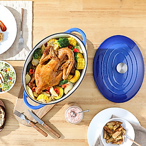 Velaze 7.5 QT Enameled Oval Dutch Oven Pot with Lid, Cast Iron Dutch Oven with Dual Handles for Bread Baking, Cooking, Frying, Non-stick Enamel Coated Cookware（Blue)