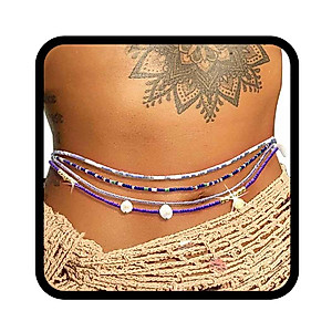 Cosydays Sequins Waist Bead Belly Chain Multicolored Seashell Body Beads African Jewelry Elastic Beaded Bikini Chain for Women and Girls (Purple)