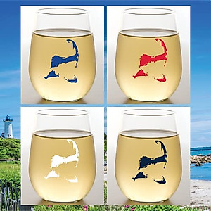 Set of 4 Shatterproof Designer 16 oz Plastic Wine Glasses MADE in the USA (CAPE COD)