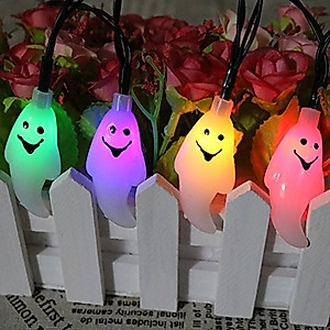 DINOWIN Halloween Ghosts Lights, Solar Ghost String 16ft 20 LED Ghost Fairy String Lights Waterproof for Home Indoor Garden Lawn Patio Trees Weddings (Multicolor)