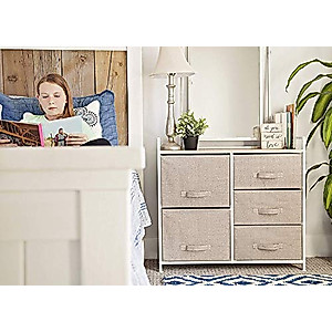 East Loft Multipurpose Dressers for Bedroom Cheap Closet Dresser for Nursery - Storage Dresser with 5 Fabric Drawers - Easy Assembly Small Dresser for Closet Kids Clothes Organizer (Beige)
