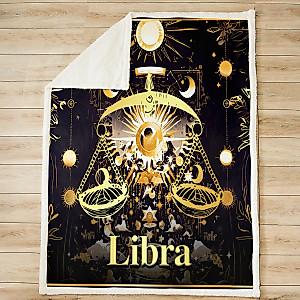 Feelyou Kids Twelve Constellations Fleece Throw Blanket Queen 90"x90" Libra Sherpa Blanket for Bed Sofa Couch Room Decorations Western Astrology Zodiac Plush Blanket Bohemian Fuzzy Blanket