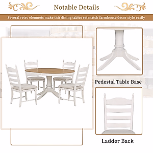 Bellemave Round Dining Room Table Set Extendable Dining Table Set for 4-6 Farmhouse Circle 5 Piece Kitchen Table and Chairs Wood Dinner Table Set for 4, Off White