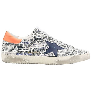 Golden Goose Super-Star All Over Printed Nappa Upper Leather Star Fluo Leather Heel Mens Distressed Sneakers-41 White