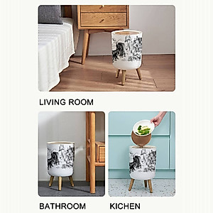 IBPNKFAZ89 Small Trash Can with Lid Vintage Western Ranch Seamless American Wild west Garbage Bin Wood Waste Bin Press Cover Round Wastebasket for Bathroom Bedroom Kitchen 7L/1.8 Gallon