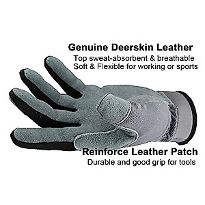 OZERO Utility Work Gloves Flex Deerskin Leather Touch Screen Garden Glove for Yard Working/Gardening/Bike Cycling/DIY/Mechanic for Women and Men (Gray,Small)