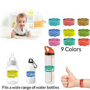 Personalized Water Bottle Name Bands Custom Baby Bottle Labels for Daycare School Resilient Silicone Engraved Colorfast Reusable Labels