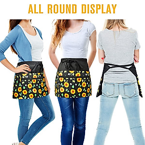 PAMAID Server Waist Aprons, Waitress Kitchen Restaurant Half Apron Professional for Men Women with 6 Pockets (Sunflower)