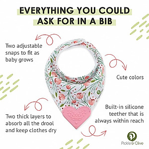 Pickle & Olive Baby Bandana Teething Bibs with Attached Teether- Set of 4 - Floral