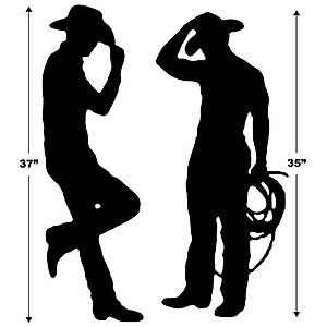 Beistle Western Cowboy Paper Silhouettes Decor-2pc, 35 and 37 inches, Black