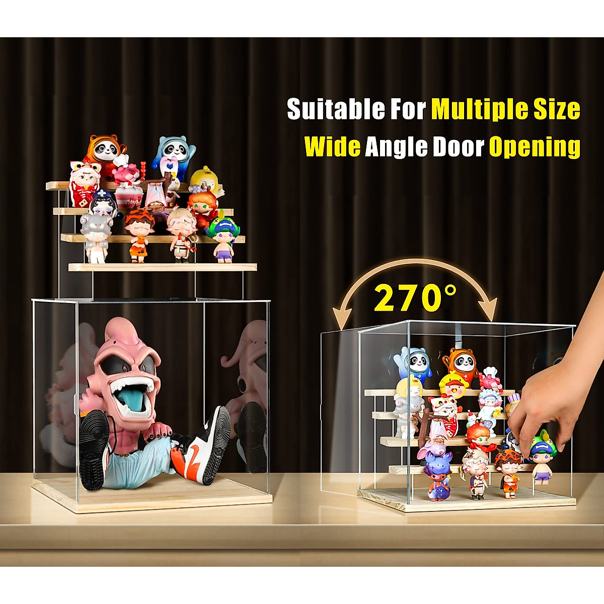 ZzHobbiEs Clear Display Case with Openable Door & Ladder, 3 Tiers Panoramic Display Dustproof Protection for Collectibles, Action Figures, Mini Figurines(3 Tier(Ladder): 8.6x7/ H9.2 in)
