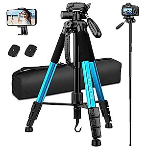 Camera Tripods & Monopods, Tripod for Camera Phone, 5 in 1 Aluminum Heavy Duty Camera Stand, Phone Tripod, Monopods, Selfie Stick, Trekking Poles, Compatible with Canon Nikon DSLR iPhone Camcorder