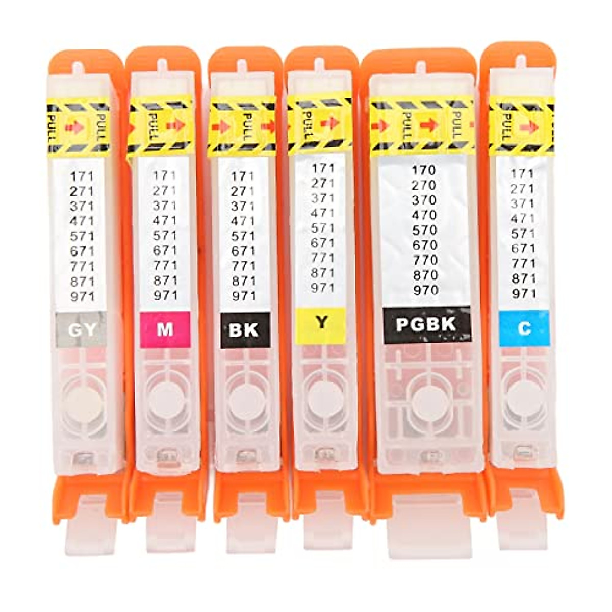 FTVOGUE 5PCS Ink Cartridge, Reusable Printing Ink Cartridge PGBK BK C M Y 5 Color for Printing (770-771)