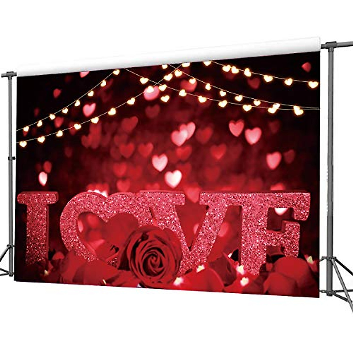 CHAIYA 7x5ft Valentine's Day Backdrops Love Heart Backdrop for Photography Rose Flower Party Decoration for Wedding, Valentine, Mother's Day Backdrops CY-101…
