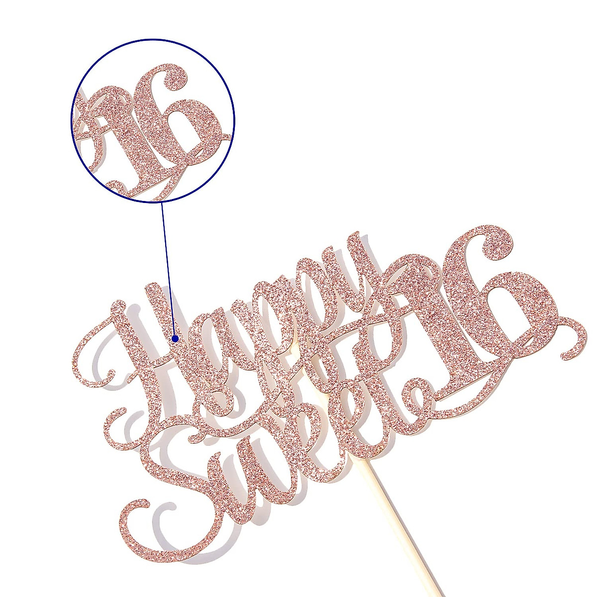 YotaWish Rose Gold Glitter Happy Sweet 16 Cake Topper - Happy 16th Birthday Cake Decor - Hello 16, Cheers to 16 Years Birthday Party Decoration Supplies